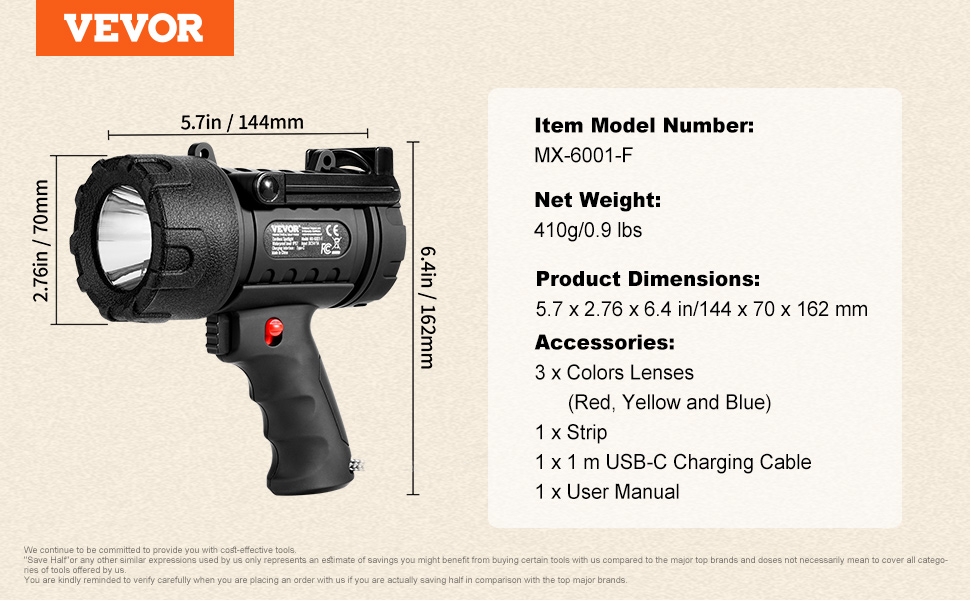 USB Super Bright Rechargeable Spotlight Flashlight 200,000LM ...