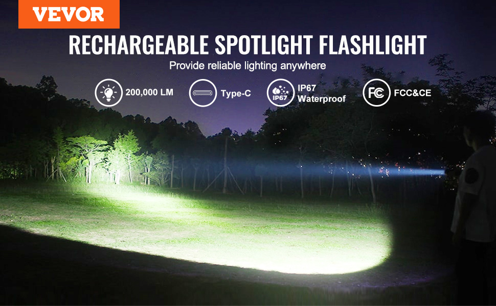 USB Super Bright Rechargeable Spotlight Flashlight 200,000LM ...