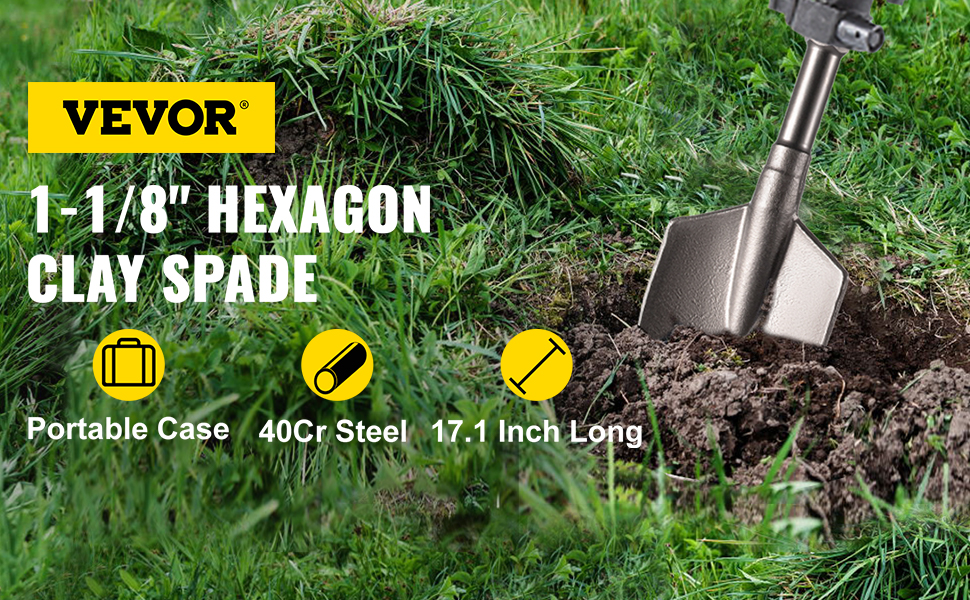 VEVOR Clay Spade Chisel Bit for Demolition Jack Hammer, Carrying Case ...