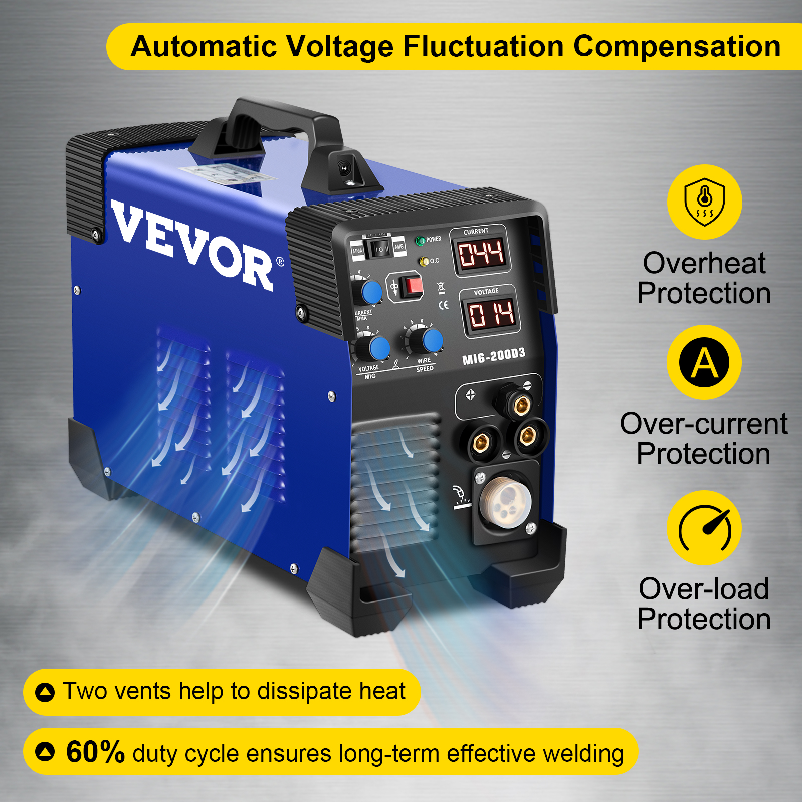 VEVOR MIG Welder, 200 Amp 3 in 1, 220V DC MIG/TIG/Arc Welding Machine ...
