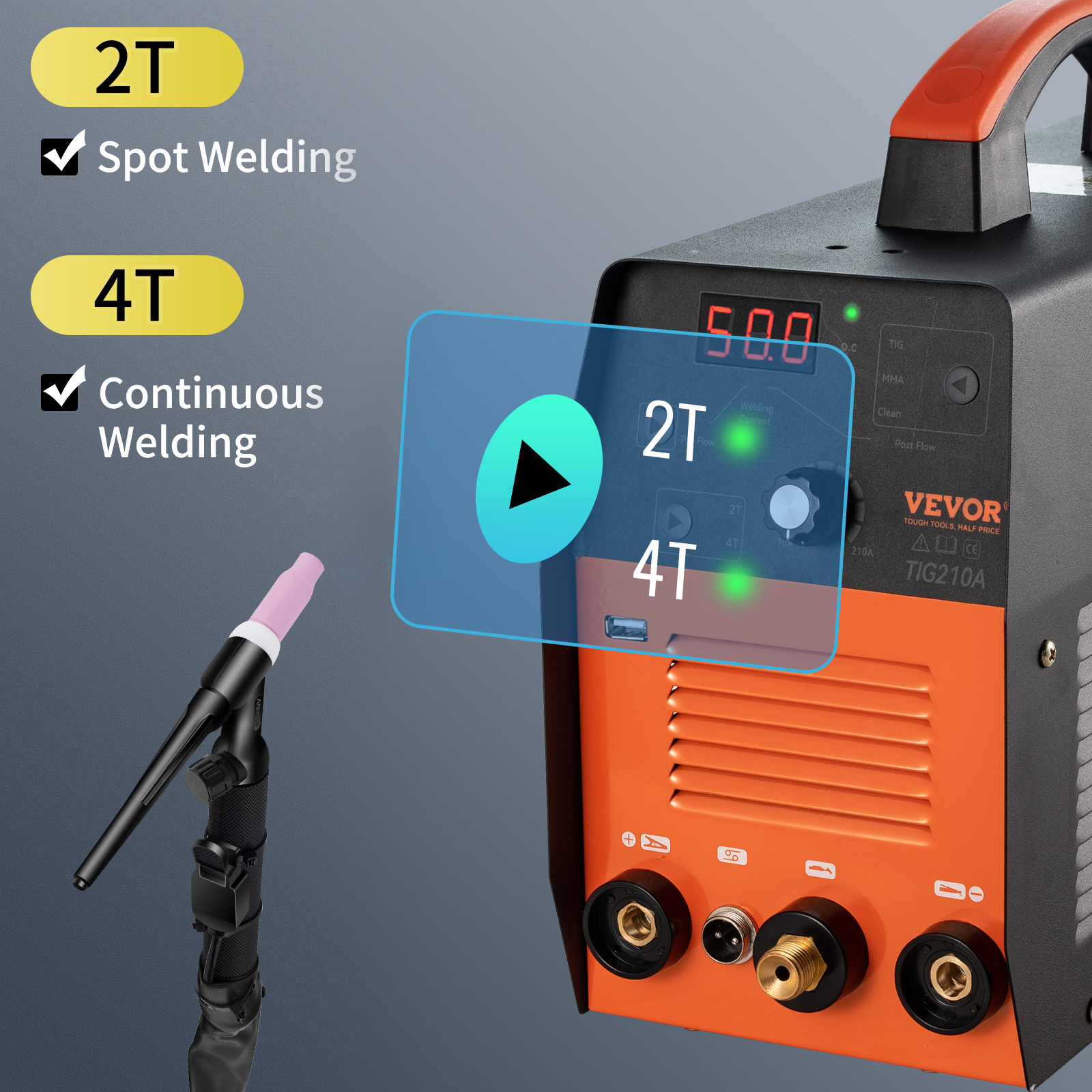 VEVOR 210Amp TIG Welder, Welder TIG 3 in 1, 110/220V Dual Voltage HF ...