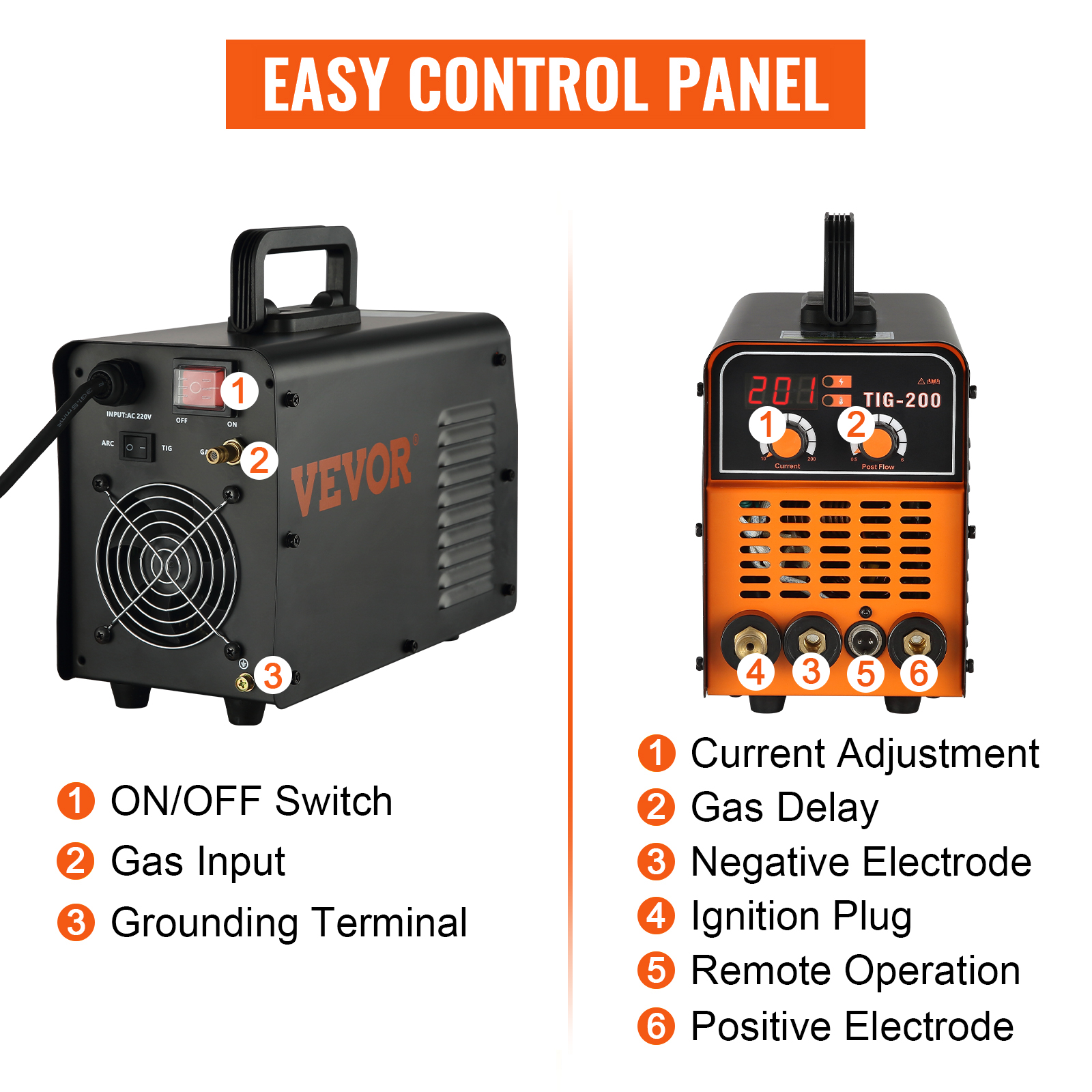 VEVOR TIG-200C, 200 Amp TIG/MMA ARC 2-in-1 Welder HF IGBT DC Inverter ...