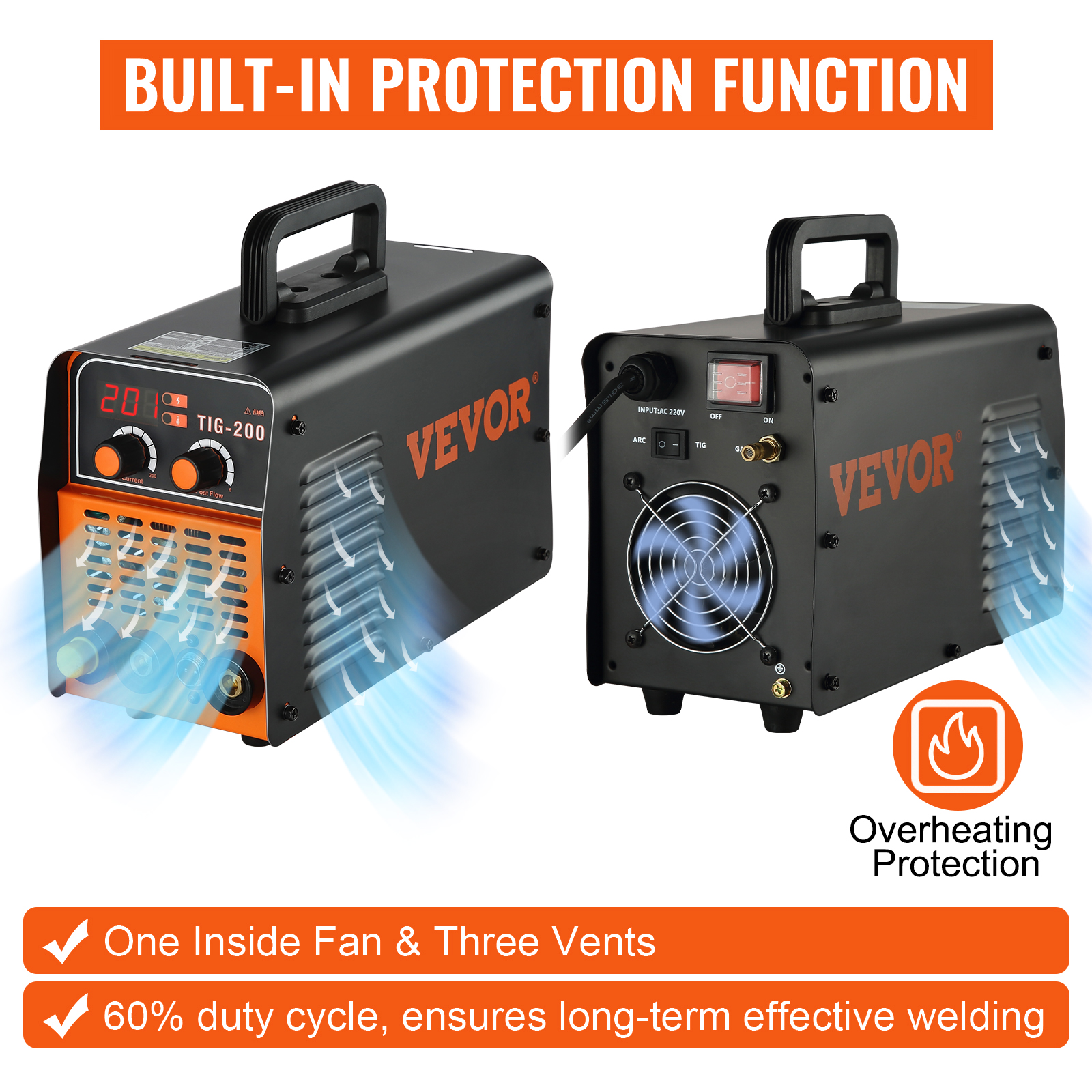 VEVOR TIG-200C, 200 Amp TIG/MMA ARC 2-in-1 Welder HF IGBT DC Inverter ...