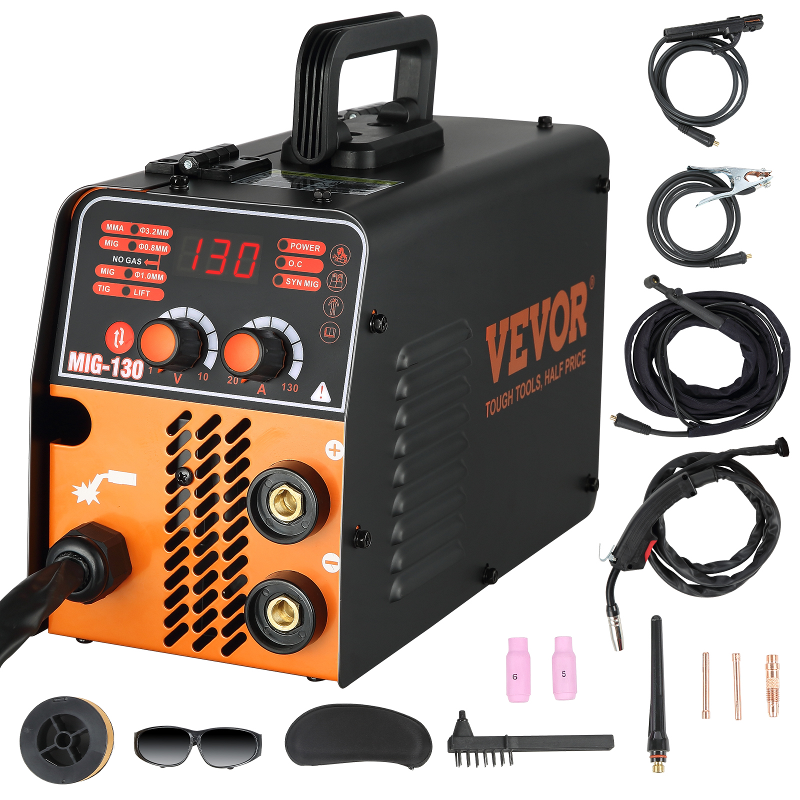 VEVOR MIG Welder, 130A Welding Machine, 3 in 1 Combo MMA/MIG/LIFT TIG ...