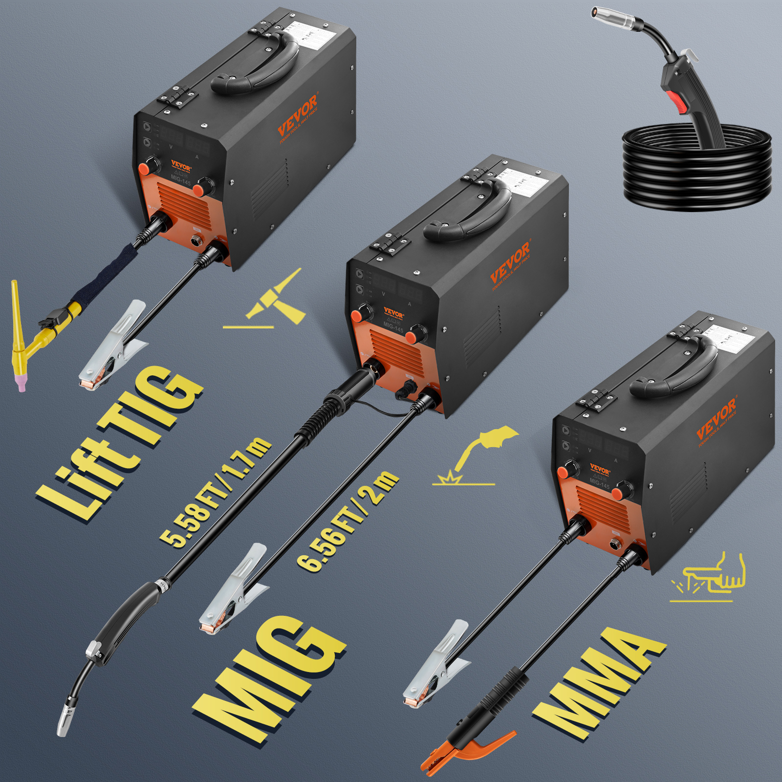 VEVOR 145Amp MIG Welder, Welding Machine 3 in 1, 110 V Flux Core ...