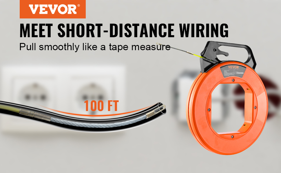 VEVOR Fish Tape, 100 ft, 3/16-inch, Fiberglass Wire Puller with ...