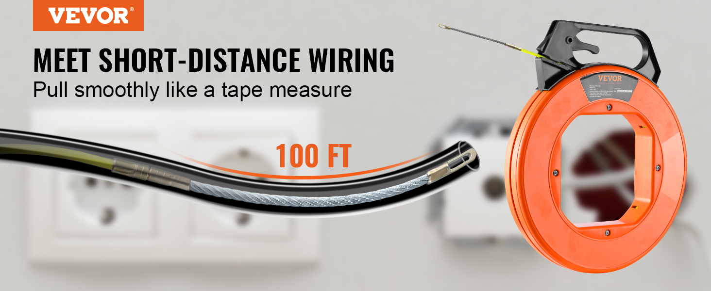 VEVOR Fish Tape, 100 ft, 3/16-inch, Fiberglass Wire Puller with ...