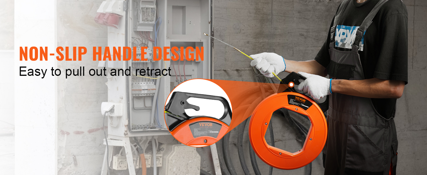 VEVOR Fish Tape, 100 ft, 3/16-inch, Fiberglass Wire Puller with ...
