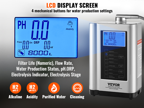 VEVOR Alkaline Water Ionizer Machine, pH 3.5-10.5 Alkaline Acidic ...