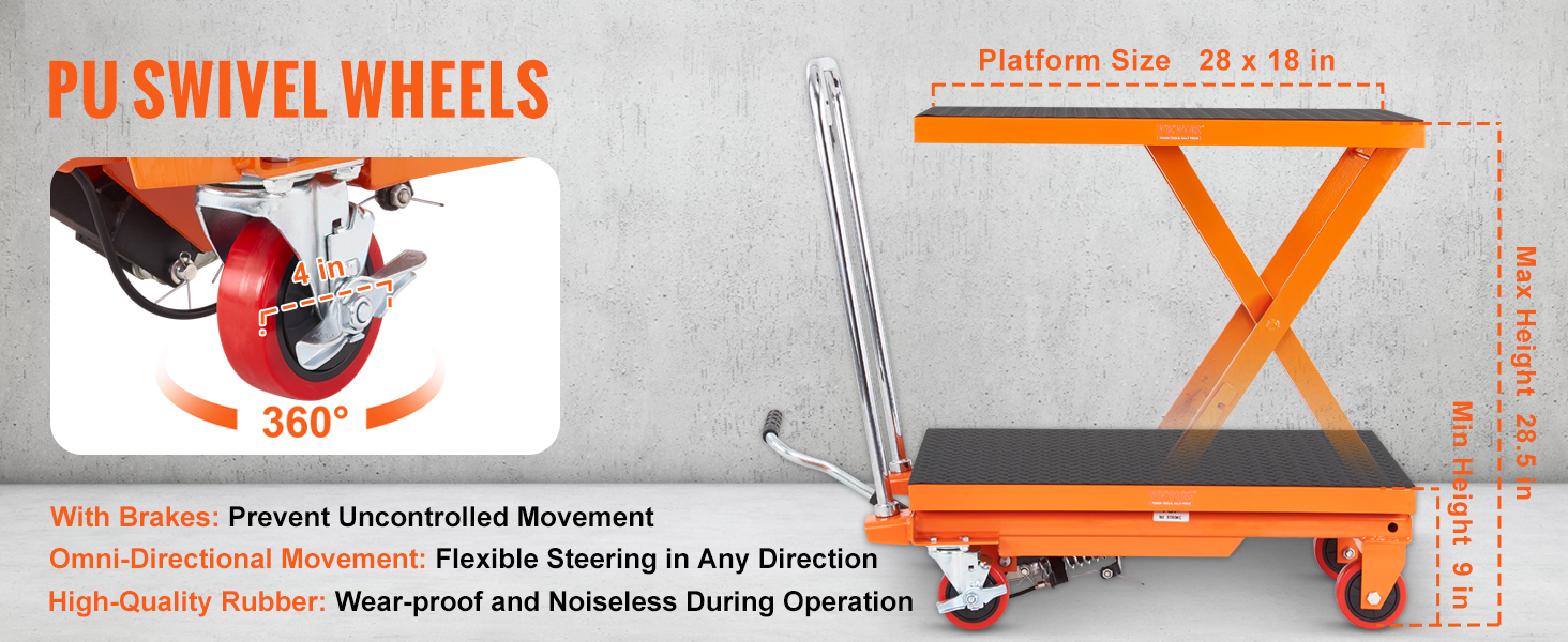 VEVOR Hydraulic Lift Table Cart, 500lbs Capacity 28.5" Lifting Height ...