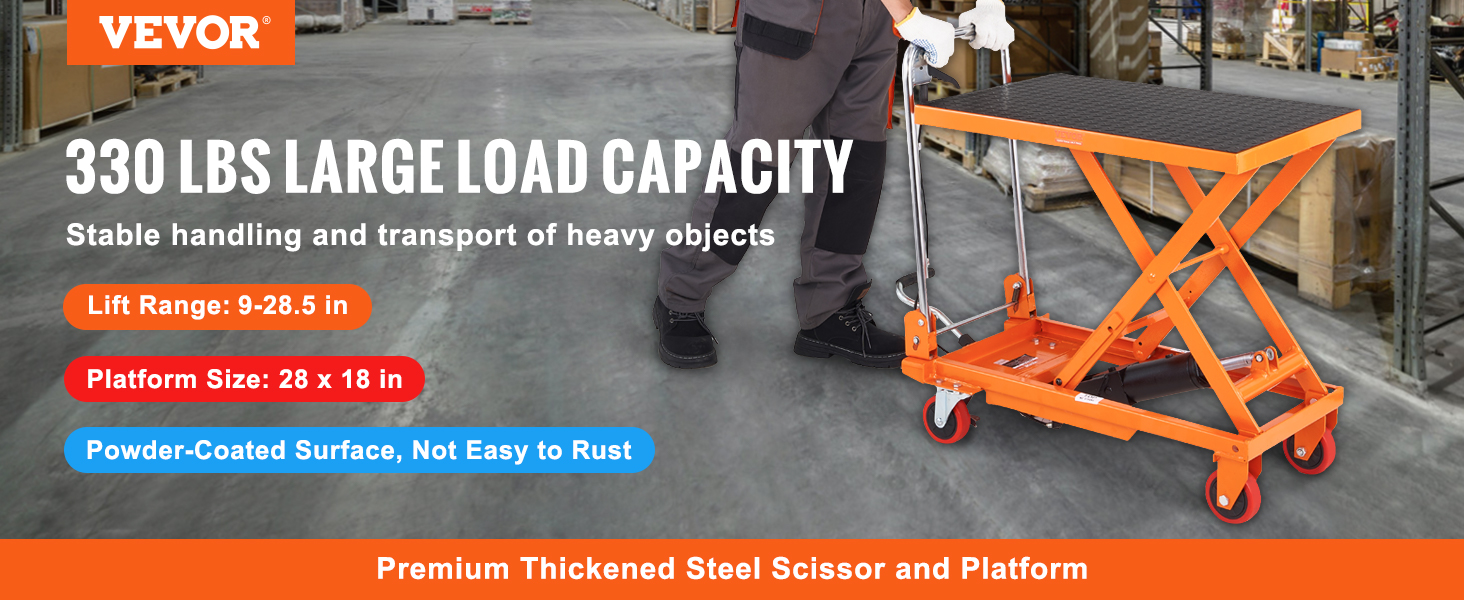 VEVOR Hydraulic Lift Table Cart, 330lbs Capacity 28.5" Lifting Height ...