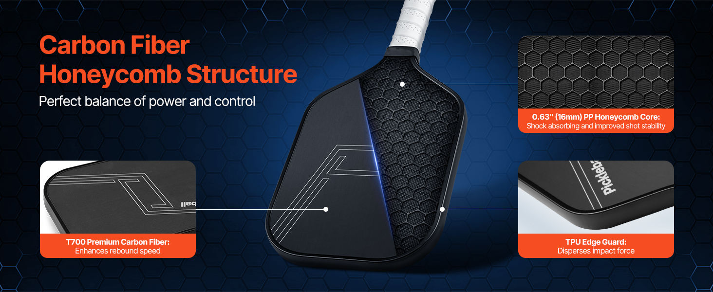 Pro Carbon Fiber Pickleball Paddle Honeycomb Core Racket for Adults ...