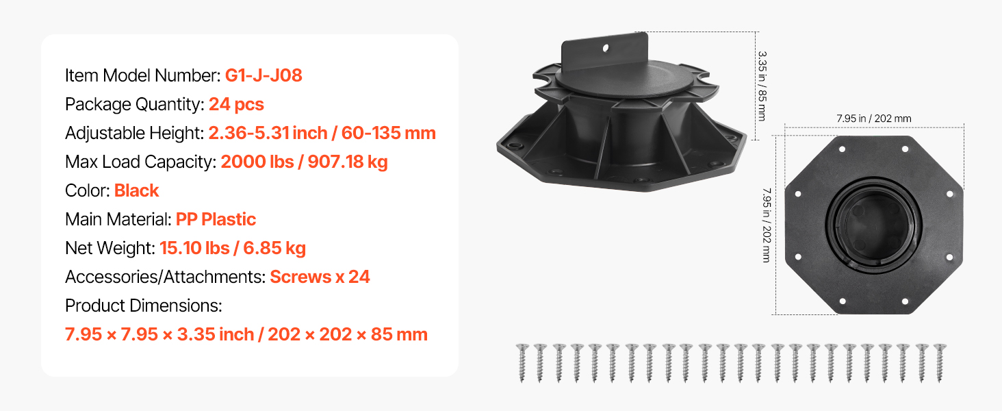 VEVOR 24 Pcs Adjustable Deck Support Pedestal Deck Foundation Base 2.36 ...