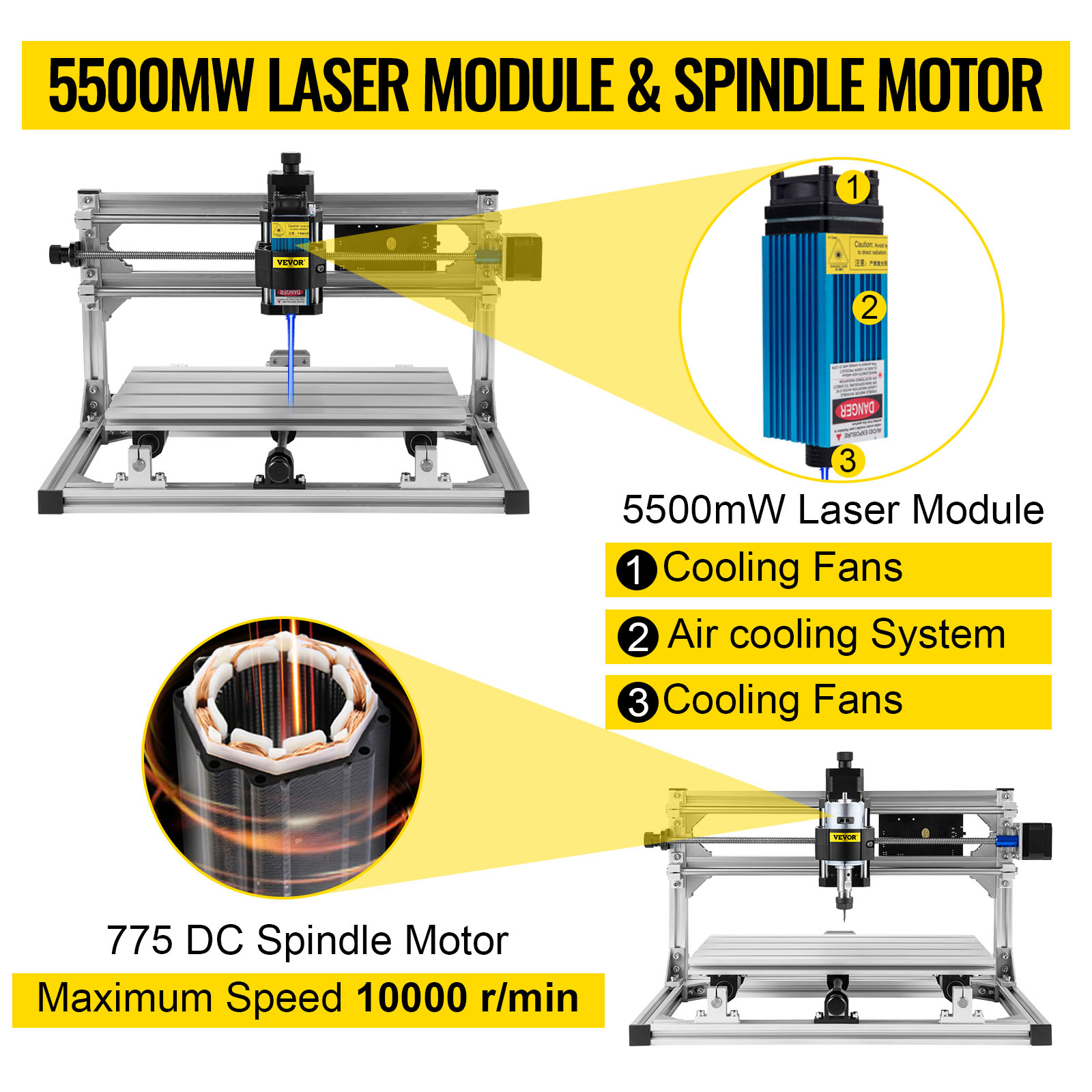 Vevor CNC 3018 DIY 3 Axis Engraver Kit With 5500mw Laser Engraver ...