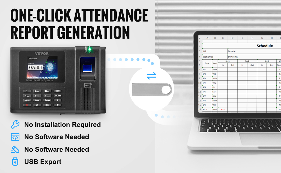 VEVOR Time Clock, Employee Attendance Machine with Fingerprint, RFID ...