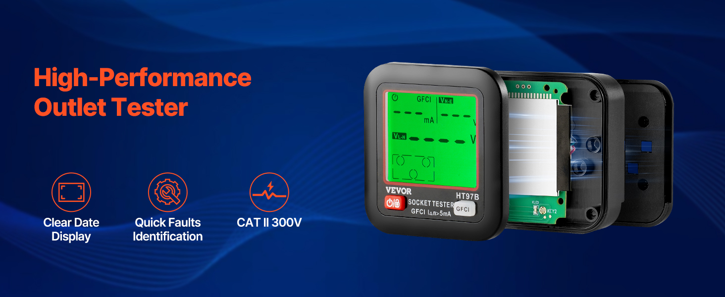 VEVOR Outlet Tester Electrical GFCI Trip Tester LCD Display Receptacle ...