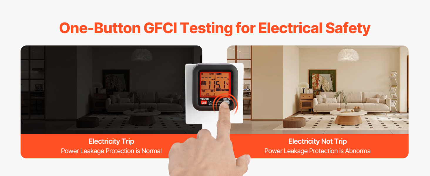 VEVOR Outlet Tester Electrical GFCI Trip Tester LCD Display Receptacle ...