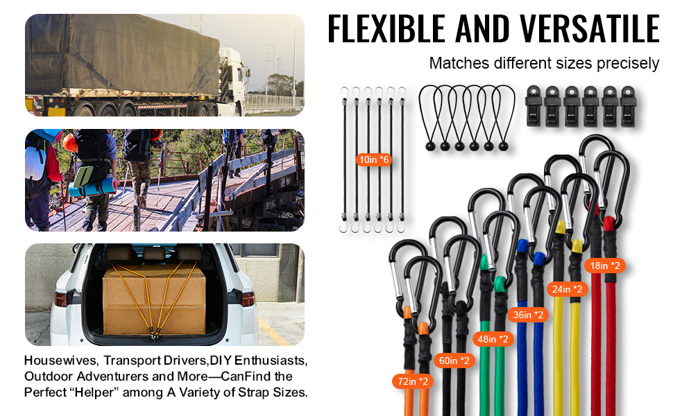 VEVOR 30 Pcs Bungee Cords Set 8mm Heavy Duty Bungee Straps with Steel ...