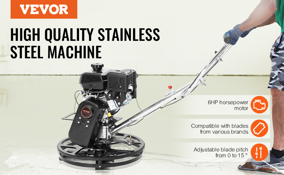 VEVOR Power Walk-Behind Cement Trowel 24” 6HP Gas-Powered with Float ...