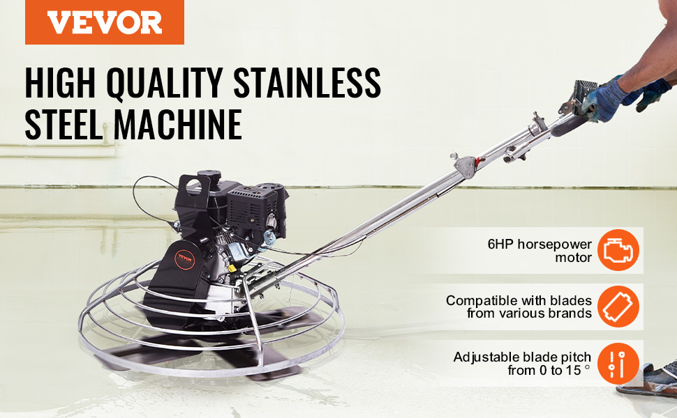 VEVOR Power Walk-Behind Cement Trowel 38” 6HP Gas-Powered with Float ...