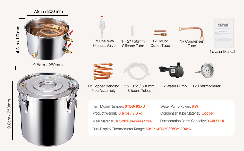 VEVOR Moonshine Still 3 Gal Water Alcohol Distiller Brewing Kit ...