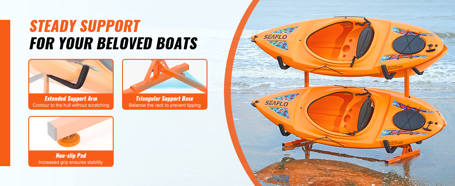 VEVOR Freestanding Kayak Storage Rack, Kayak Stand for 4 Kayak Canoe ...