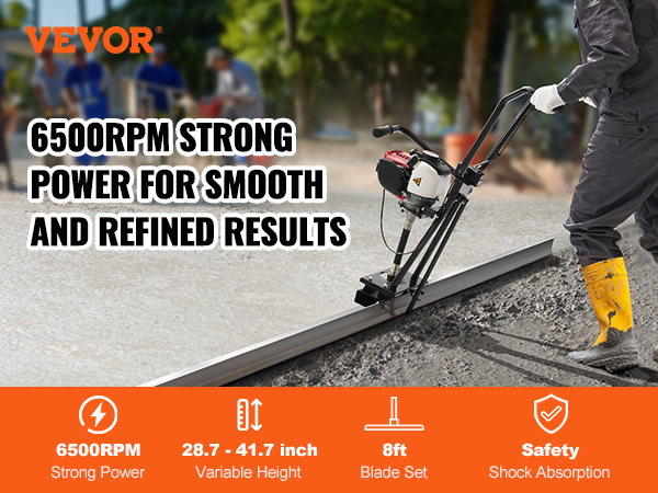 VEVOR Gas Concrete Power Screed, 8ft Aluminum Board Straight Edge Bar ...