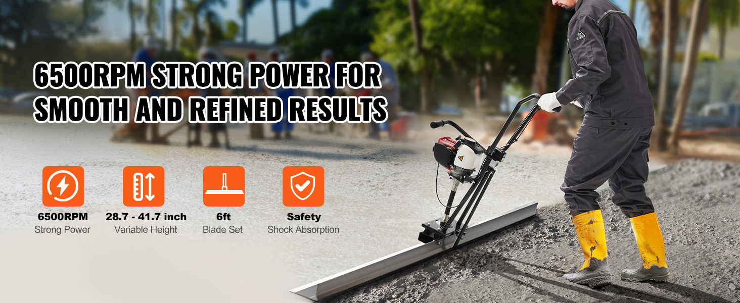 VEVOR Gas Concrete Power Screed, 6ft Aluminum Board Straight Edge Bar ...