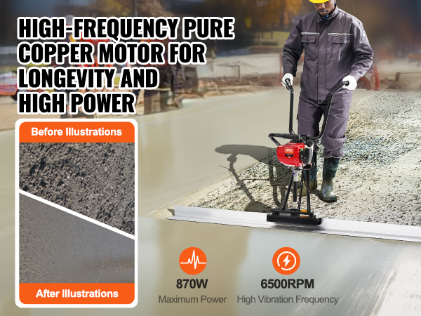 VEVOR Gas Concrete Power Screed, 6ft Aluminum Board Straight Edge Bar ...