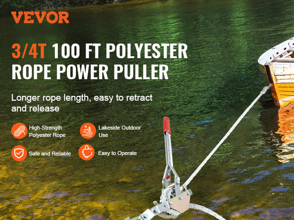 VEVOR Rope Puller, 3/4 Ton (1,653 lbs) Pulling Capacity, with 100' of 0 ...