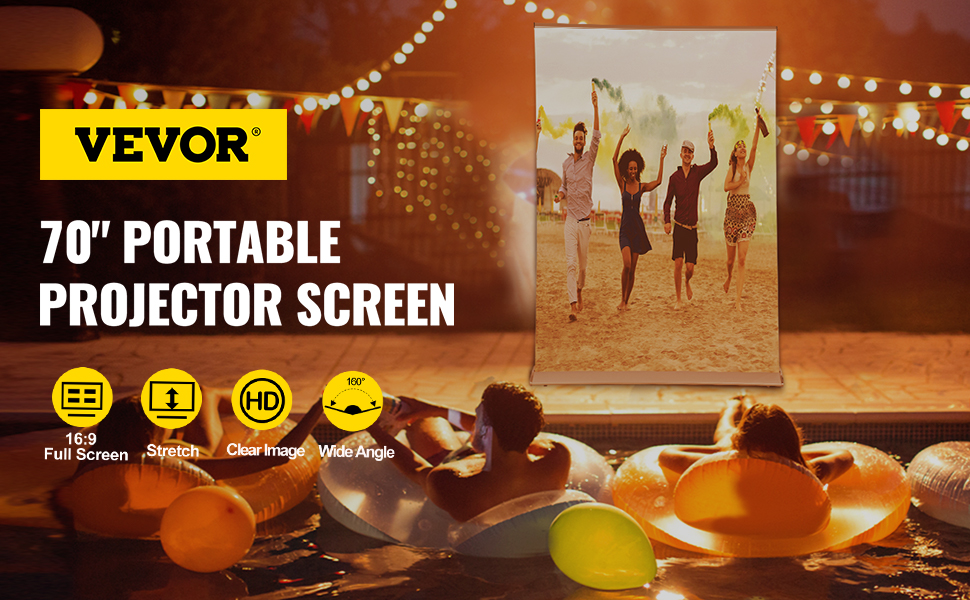 VEVOR Manual Pull Up Projector Screen 70inch 16:9 Projector Screen Free ...