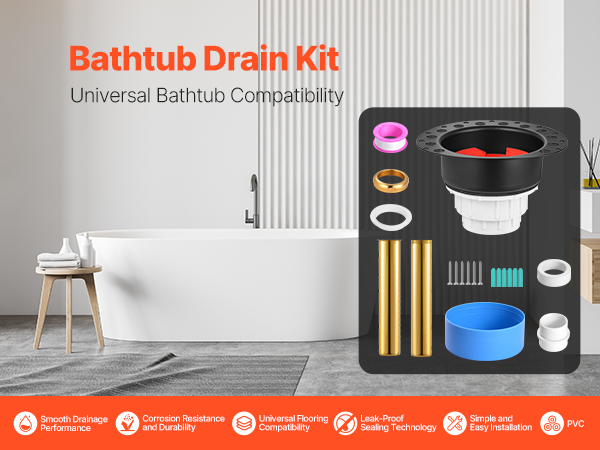 VEVOR Freestanding Tub Drain Kit Bathtub Drain Rough-in Kit with PVC ...