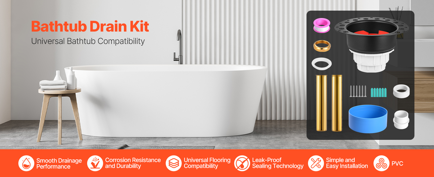 VEVOR Freestanding Tub Drain Kit Bathtub Drain Rough-in Kit with PVC ...