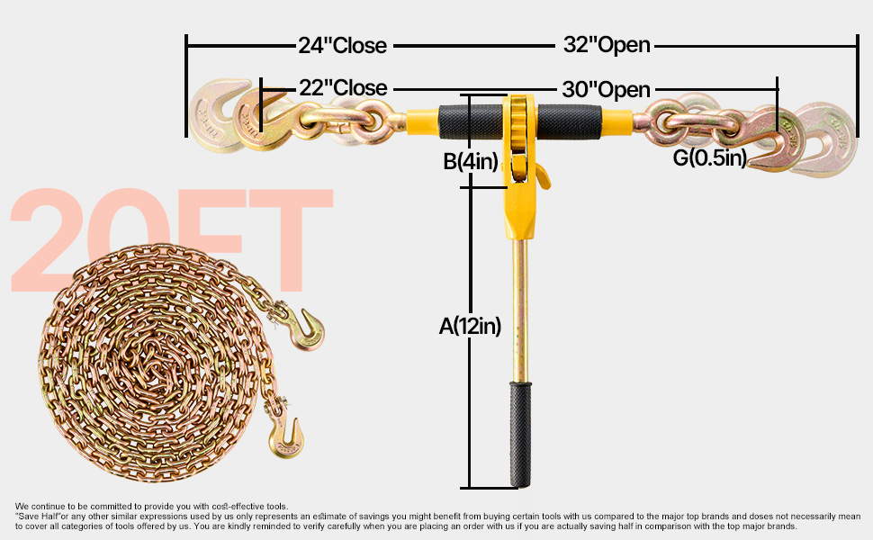 VEVOR Ratchet Chain Binder, 5/16"-3/8" Heavy Duty Load Binders, with ...