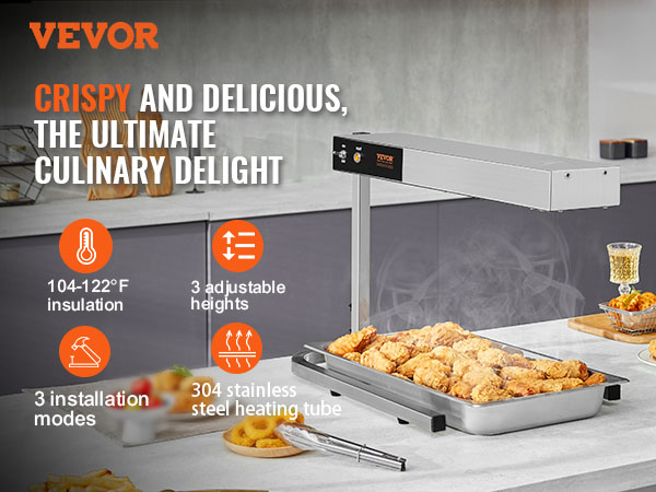 VEVOR French Fry Food Warmer, 750W Commercial Strip Food Heating Lamp ...