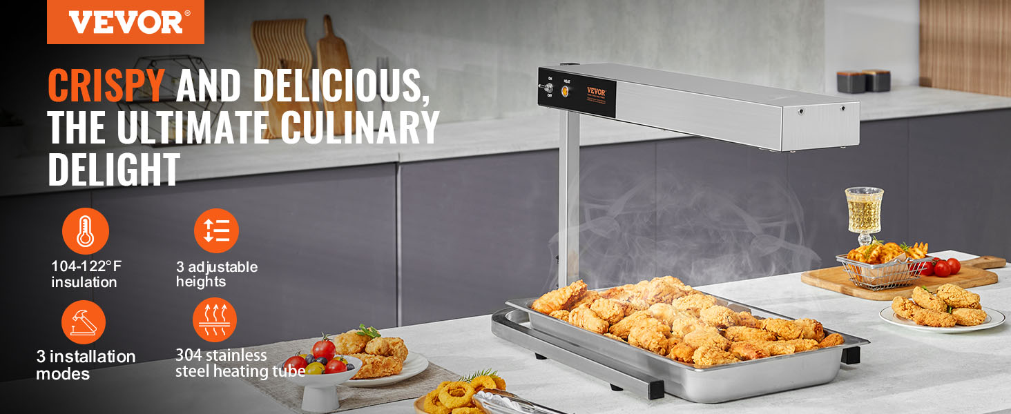 VEVOR French Fry Food Warmer, 750W Commercial Strip Food Heating Lamp ...