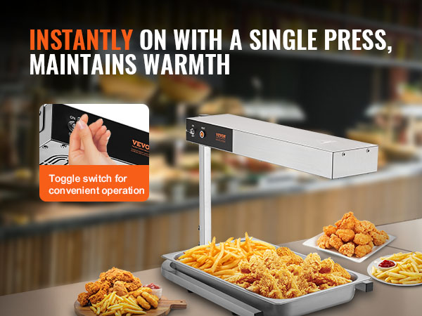 VEVOR French Fry Food Warmer, 750W Commercial Strip Food Heating Lamp ...