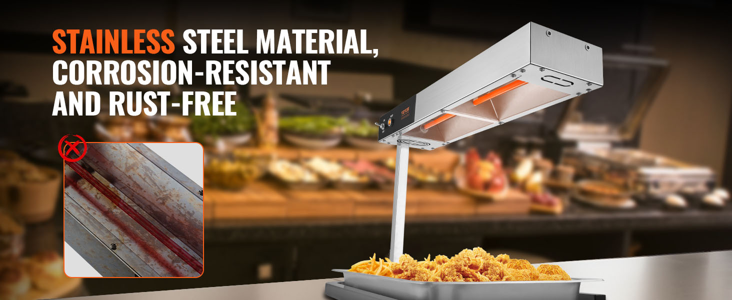 VEVOR French Fry Food Warmer, 750W Commercial Strip Food Heating Lamp ...