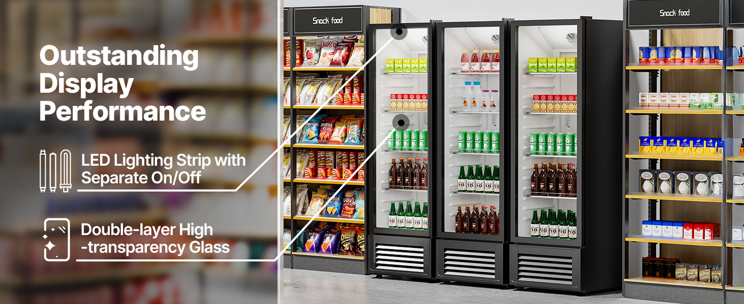 Commercial Merchandiser Refrigerator 11.47 CU.FT Glass Door Beverage ...