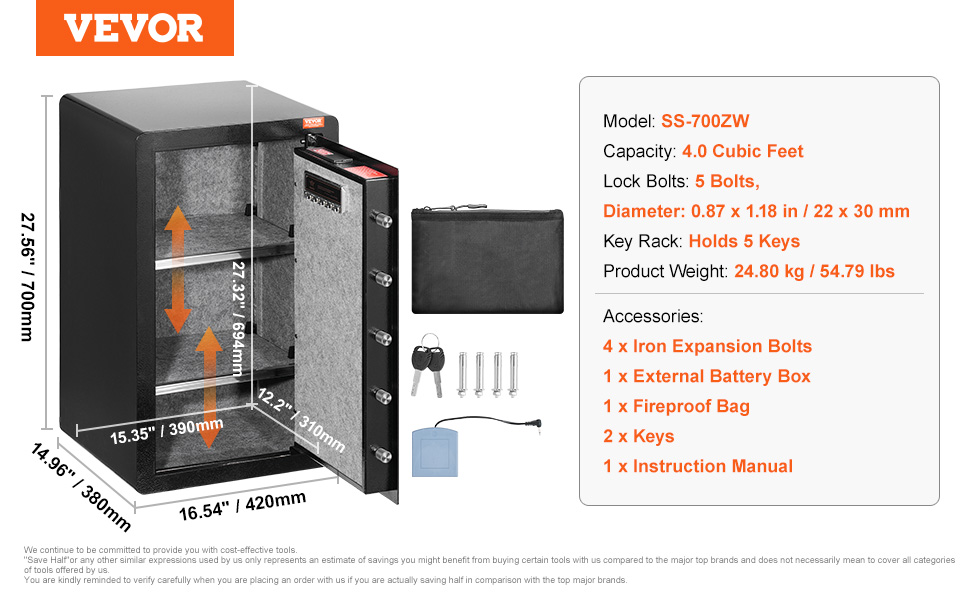 VEVOR Single Door 3.5 cu.ft Safe Box with Key Lock Password ...