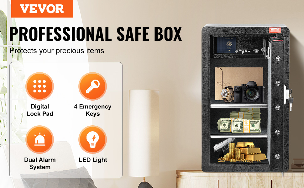 VEVOR Single Door 4.0 cu.ft Safe Box with Key Lock & Password Cabinet ...