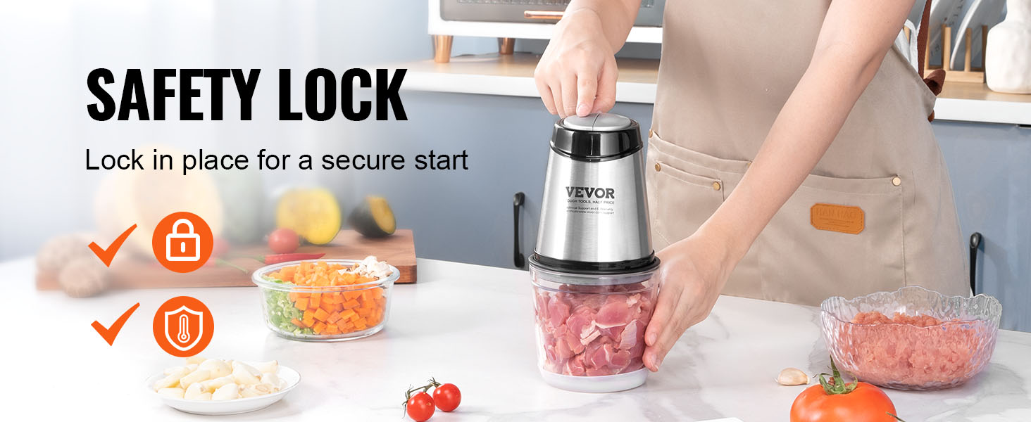VEVOR Food Processor, Electric Meat Grinder with 4-Wing Stainless Steel ...