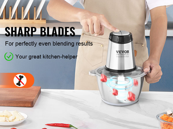 VEVOR Food Processor, Electric Meat Grinder with 4-Wing Stainless Steel ...
