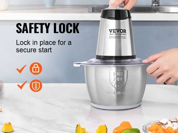 VEVOR Food Processor, Electric Meat Grinder with 4-Wing Stainless Steel ...