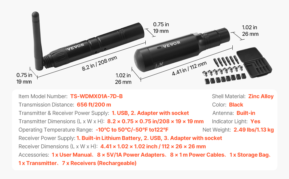 DMX Wireless Receiver Transmitter Rechargeable Battery Stage Light 8 ...