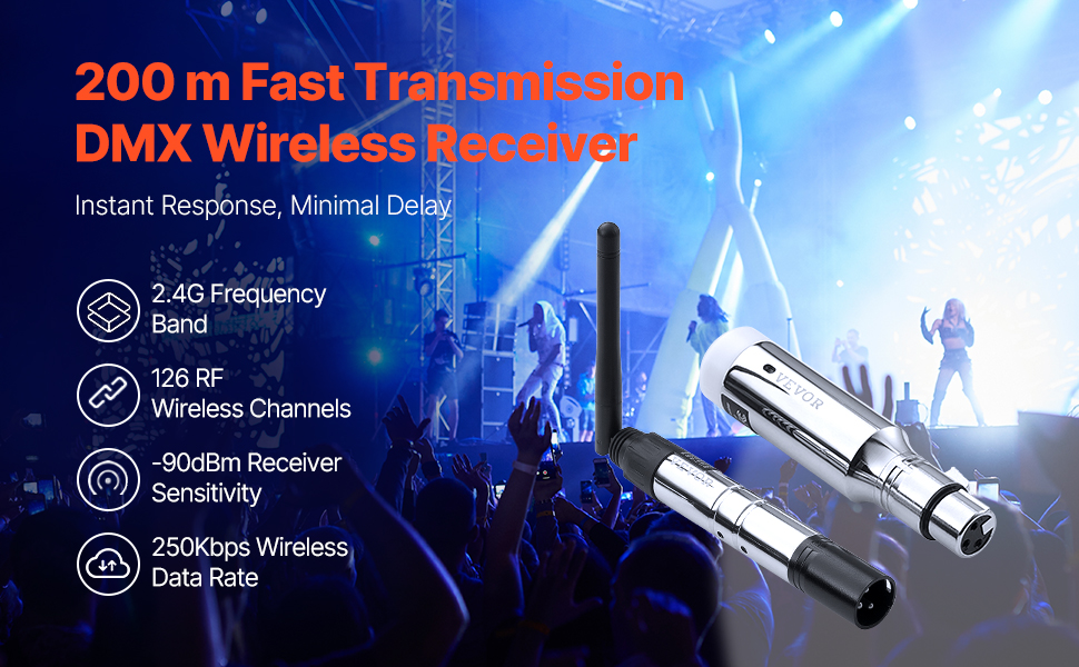 DMX Wireless Receiver Transmitter Rechargeable Battery Stage Light 4 ...