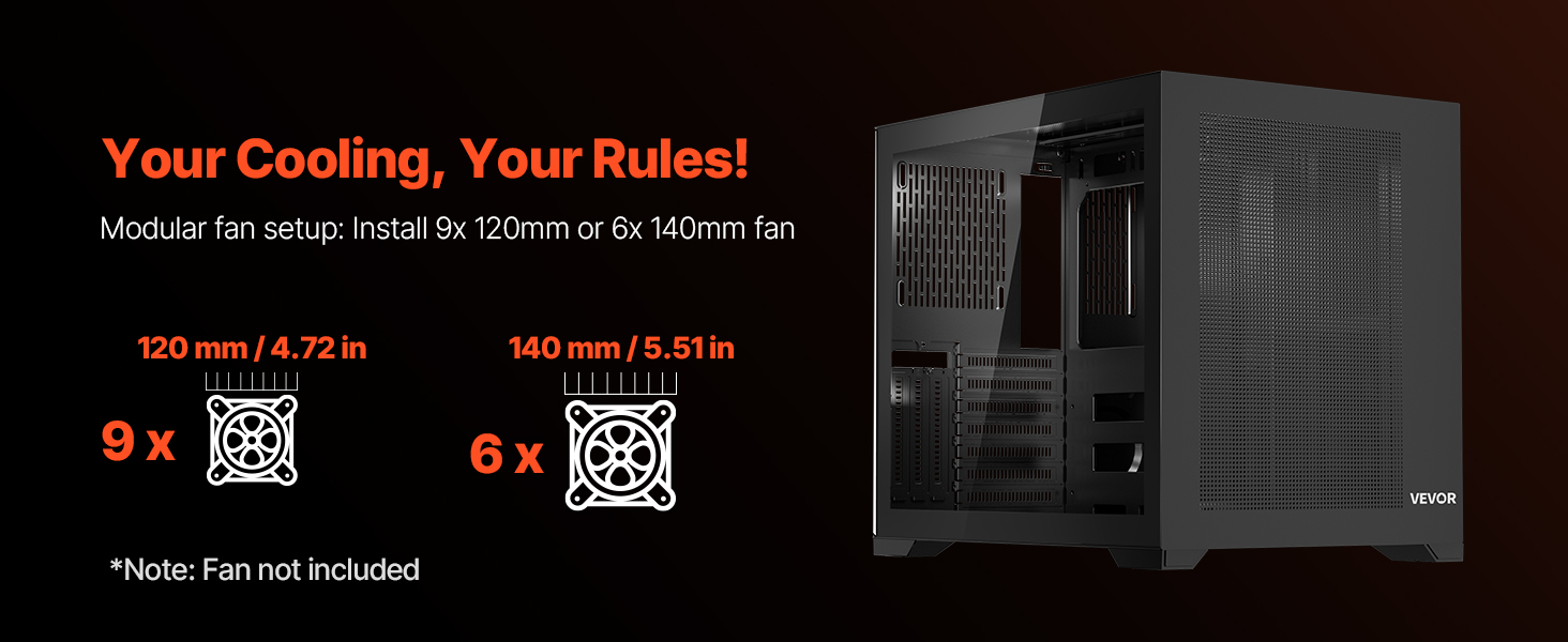 VEVOR Mid-Tower ATX PC Case Dual Chamber Gaming Computer Case No Fan ...