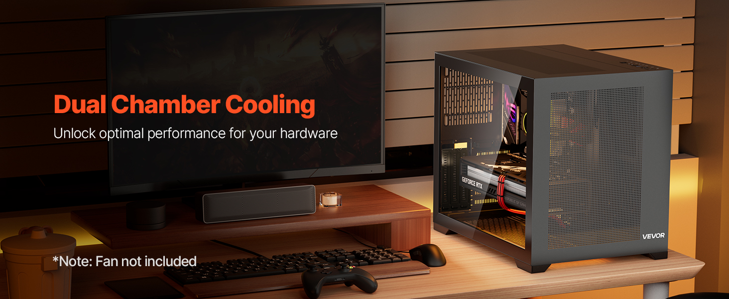 VEVOR Mid-Tower ATX PC Case Dual Chamber Gaming Computer Case No Fan ...