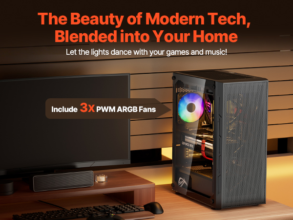VEVOR Mid-Tower ATX PC Gaming Case Computer Case Box with 3 x 120 mm ...