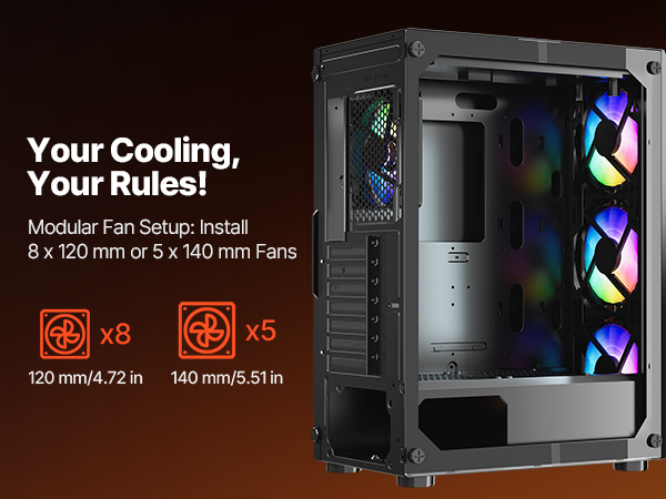 VEVOR Mid-Tower ATX PC Gaming Case Computer Case Box with 4 x 120 mm ...